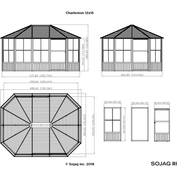 Sojag 12x15 Charleston Aluminum Solarium Gazebo Kit (445-9163001)