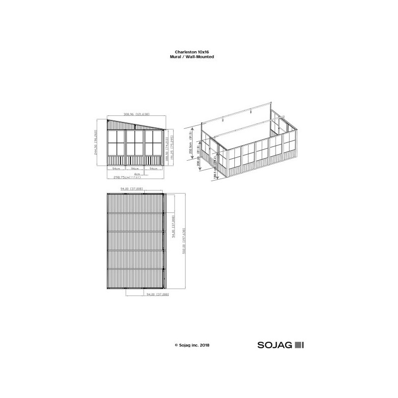 Sojag 10x16 Charleston Solarium Wall Unit Kit- Dark Gray (440-9163032)