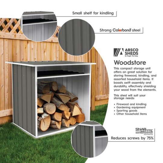 Absco Woodstore 4' x 2.5' x 3.7' Metal Storage Shed Kit - Woodland Gray ...