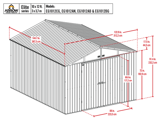 Arrow Elite 10x12 Steel Storage Shed - Cool Grey (EG1012CG)